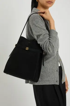 TOTEME Belted Suede Bucket Bag - Black