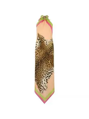 Roberto Cavalli Animal Print Halterneck Dress - Neutrals