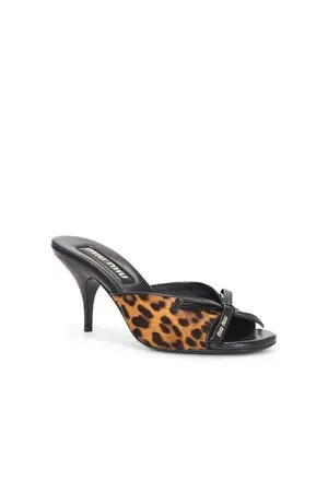 Miu Miu Leopard Mule Sandal In Brown