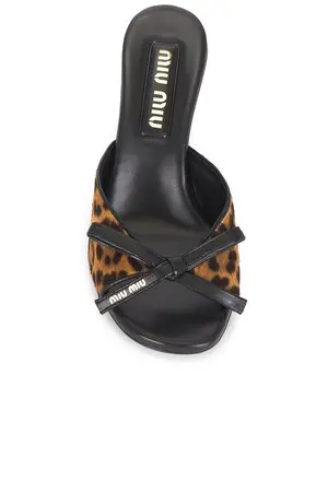 Miu Miu Leopard Mule Sandal In Brown