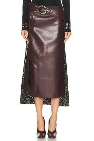 Rabanne Leather & Sequin Skirt In Wine