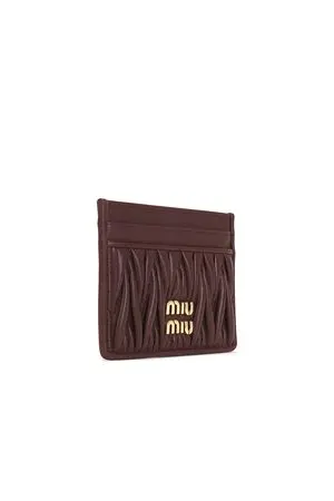 Miu Miu Matelasse Card Holder In Burgundy - Bordeaux