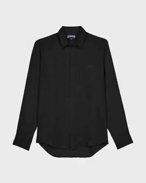 Vilebrequin Linen Shirt Solid Shirt Caroubis - Black