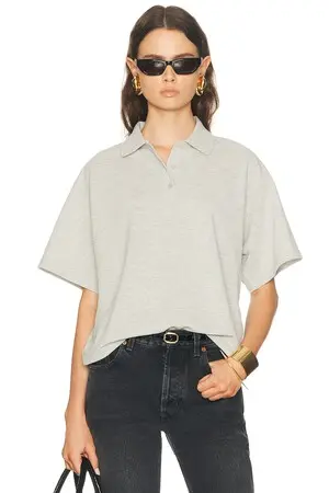 Saint Laurent Oversized Polo Top In Light Grey