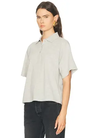 Saint Laurent Oversized Polo Top In Light Grey