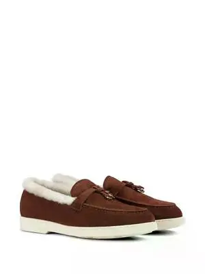 DOUCAL'S Suede Loafers With Sheepskin Trim