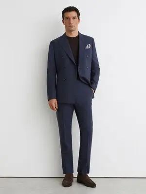 REISS Fibre Side Adjuster Wool Textured Tailored-fit Trousers