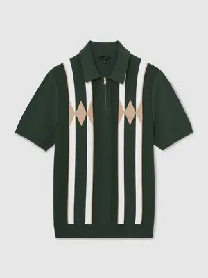 REISS Turner Argyle Half-zip Knitted Polo Shirt