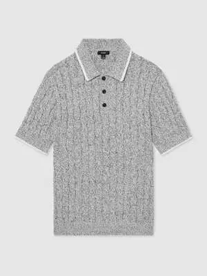 REISS Denby Cotton Cable-knit Polo Shirt - Black/white