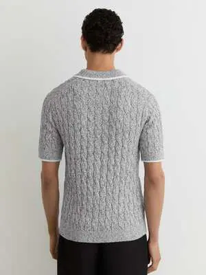 REISS Denby Cotton Cable-knit Polo Shirt - Black/white