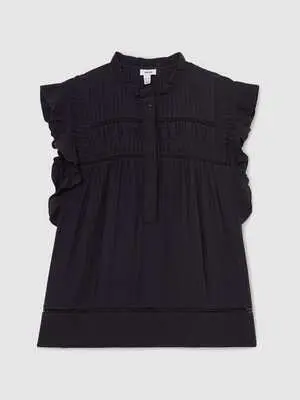 REISS Cotton Cheesecloth Sleeveless Top