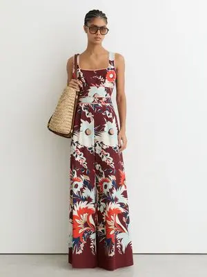 REISS Leighton Cotton Wide-leg Printed Jumpsuit - Burgundy