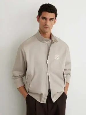 REISS Hodson Monogram Embroidered Harrington Jacket