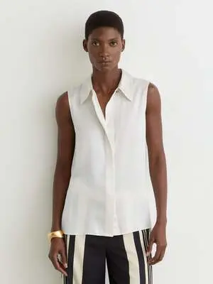 REISS Amelia Silk Sleeveless Shirt - Ivory