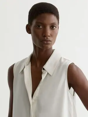 REISS Amelia Silk Sleeveless Shirt - Ivory