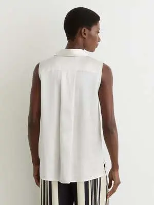 REISS Amelia Silk Sleeveless Shirt - Ivory