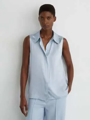 REISS Amelia Silk Shirt - Light Blue