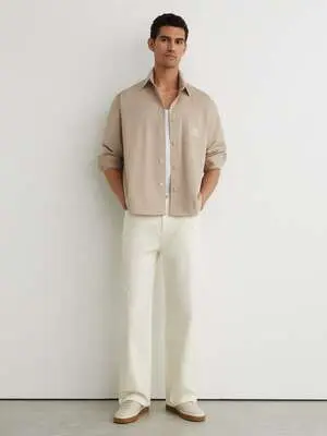 REISS Elmore Monogram Embroidered Relaxed Overshirt Stretch-cotton