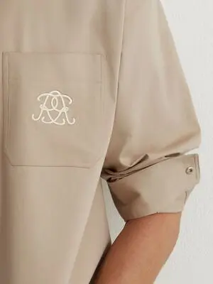 REISS Elmore Monogram Embroidered Relaxed Overshirt Stretch-cotton