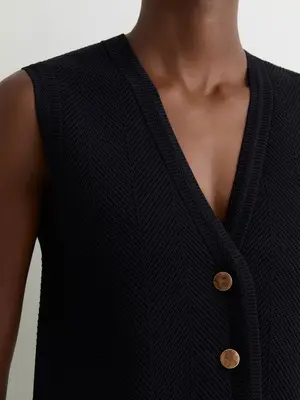 REISS Ria Textured-knit Waistcoat - Navy