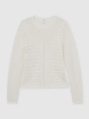REISS Pointelle-knit Long-sleeve Top