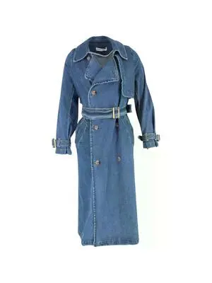 Denim Trench Coats with Notched Lapels