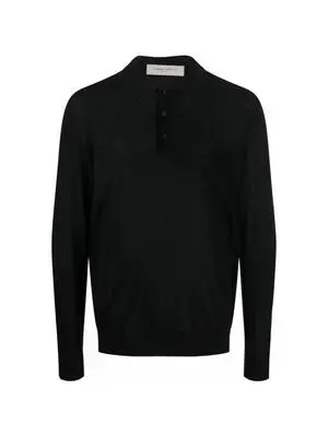 GOLDEN GOOSE Long-sleeve Knitted Polo Shirt - Black