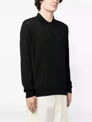 GOLDEN GOOSE Long-sleeve Knitted Polo Shirt - Black