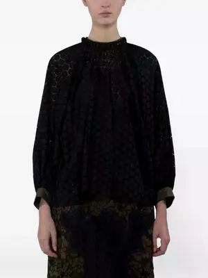 Biyan Gathered Neckline Eyelet Blouse