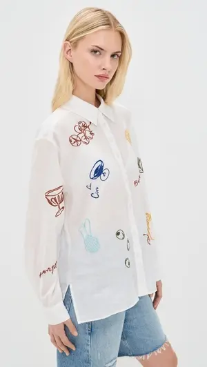 Astr The Label Trace Picnic Embroidered Shirt