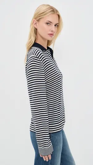 Theory Striped Long Sleeve Polo