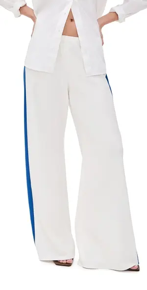 LA LIGNE Side Stripe Colby Pants - Ivory/cobalt