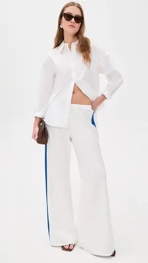 LA LIGNE Side Stripe Colby Pants - Ivory/cobalt