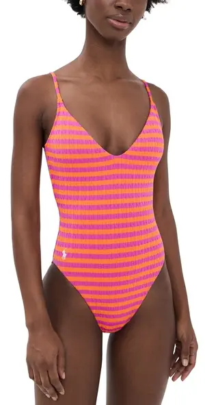 Polo Ralph Lauren Lingerie V-neck One-piece - Desert Pink/sailing Orange