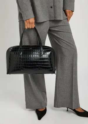 TOTEME Lounge Medium Crocodile-effect Leather Top Handle Bag - Black