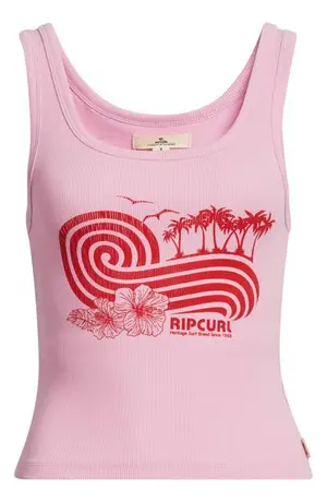Rip Curl Ocean Break Rib Graphic Tank - Light Pink
