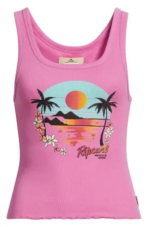 Rip Curl Hotel Malibu Graphic Tank - Pink