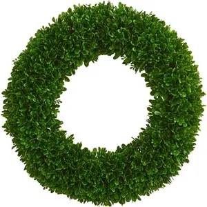 NEARLY NATURAL 19.5-in Tea Leaf Wreath Uv Resistant - Green