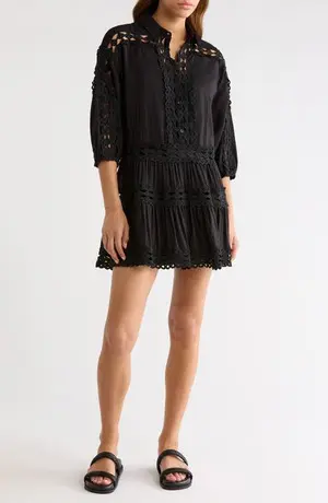Elan Lace Trim Cover-up Dress - Black