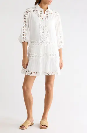 Elan Lace Trim Cover-up Dress - White