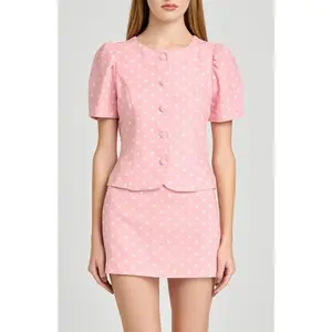 WAYF Blair Polka Dot Button-up Top - Pink Polka Dot