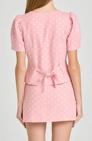 WAYF Blair Polka Dot Button-up Top - Pink Polka Dot