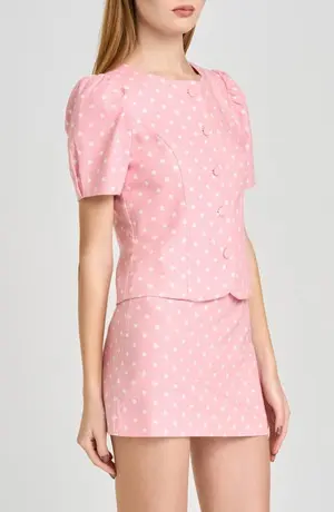 WAYF Blair Polka Dot Button-up Top - Pink Polka Dot