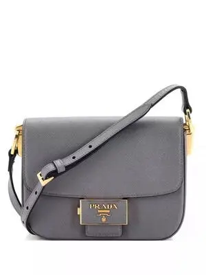 Prada Embleme Flap Bag Saffiano Leather Small Shoulder Bag - Grey