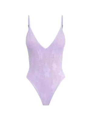 Bond Eye Textured-floral One Piece Swimsuit - Purple