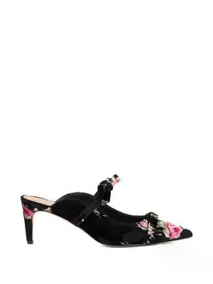 Red Valentino Floral Bow Mules - Black