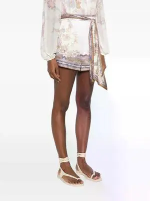 Zimmermann Luna Floral Print Belted Mini Shorts - Neutrals