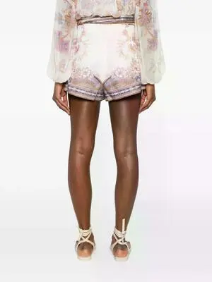 Zimmermann Luna Floral Print Belted Mini Shorts - Neutrals
