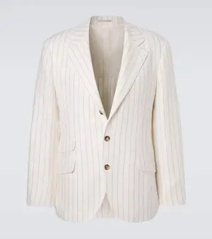 Brunello Cucinelli Chalk Stripe Linen Twill Blazer