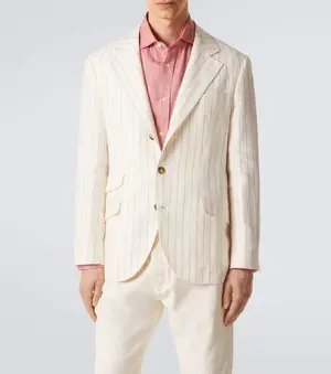 Brunello Cucinelli Chalk Stripe Linen Twill Blazer